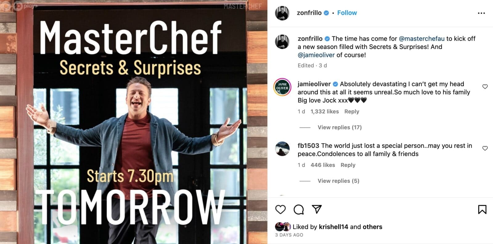 Jock Zonfrillo death: Fans find Masterchef judge's last comment
