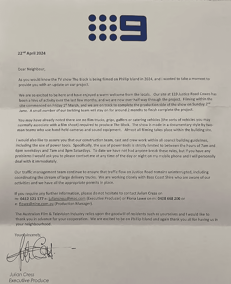 Phillip Island locals blast letter from The Block 2024 producers