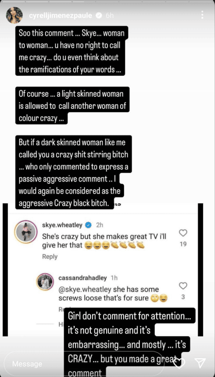 Cyrell Paule slams Skye Wheatley for 'racist' comments